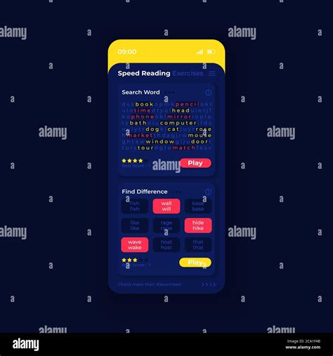 Speed Reading App Smartphone Interface Vector Template Mobile App Page Night Mode Design Layout