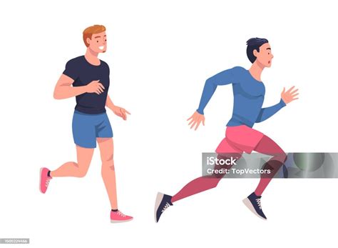 운동복을 입고 달리는 남자 캐릭터와 스포츠 훈련과 운동 벡터 세트에 종사하는 트레이너 개체 그룹에 대한 스톡 벡터 아트 및 기타 이미지 개체 그룹 근육 긴 Istock