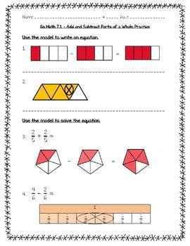 Go Math Practice 4th Grade 7 1 Add And Subtract Parts Of A Whole