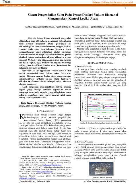Pdf Sistem Pengendalian Suhu Pada Proses Distilasi Vakum Bioetanol Menggunakan Kontrol Logika