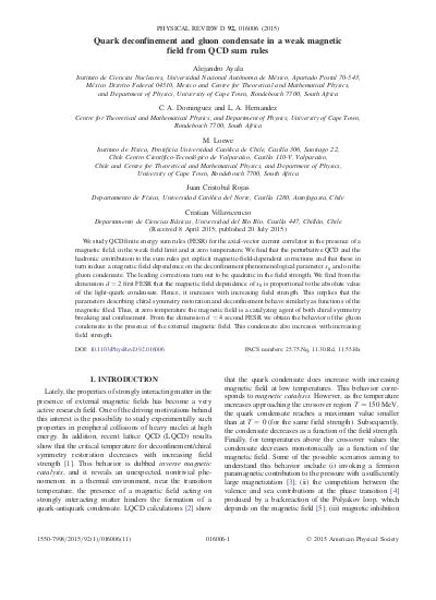 Quark Deconfinement And Gluon Condensate In A Weak Magnetic Field From Qcd Sum Rules