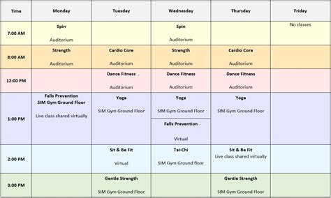 Sim Gym Schedule May 2023 St Josephs Villa