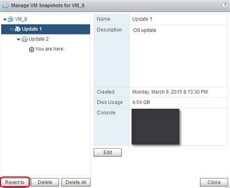 revert snapshot vmware esxi