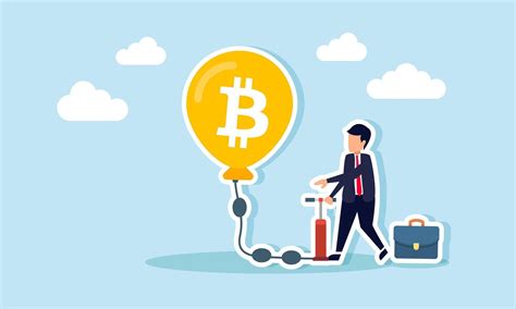 A Businessman Pumping A Bitcoin Balloon Illustration Of Maintaining