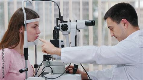Ophthalmology Treatment Young Pretty Smiling Woman Checking Her