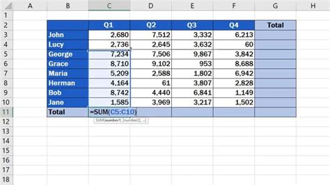 how to sum a column in excel