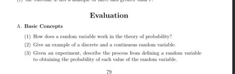 Solved Evaluation A Basic Concepts 1 How Does A Random Variable Work In The Theory Of