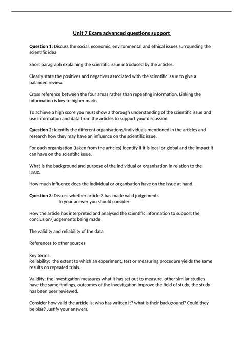 Unit 7 Exam Advanced Question Support Material Unit 7 Contemporary