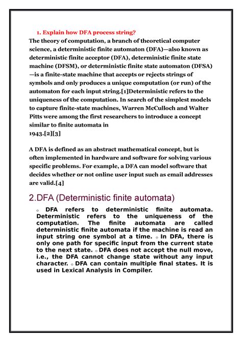 Toc Theory Of Computation Questions Explain How Dfa Process String