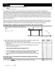 Projectile Motion Doc Physics Name Lab Horizontally Launched Projectile Date The Objective Of