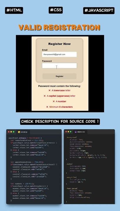 Password Validation Using Html Css Javascript Coding Programming
