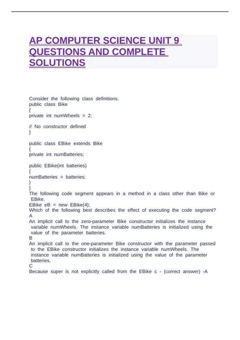Ap Computer Science Unit 9 Questions And Complete Solutions Ap
