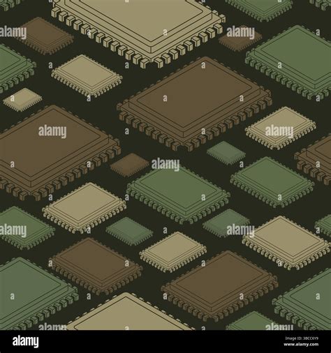 Cpu Pc Military Pattern Seamless Ip Troops Texture Processor Army Background Stock Vector