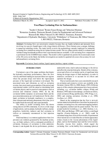 Pdf Two Phase Cavitating Flow In Turbomachines Sebastian Muntean