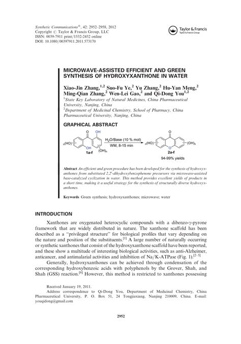 Pdf Cheminform Abstract Microwave Assisted Efficient And Green Synthesis Of Hydroxyxanthone