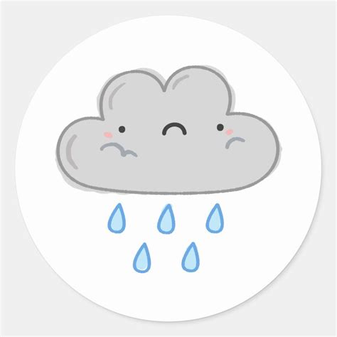 Cute Kawaii Rain Cloud Classic Round Sticker Zazzle Kawaii Cloud Clouds Cloud Theme