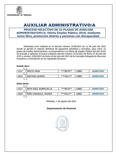 Corrección Error Material Listado Definitivo Pdf