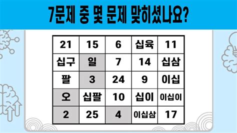 7문제 중 몇 문제 맞히셨나요 002 치매예방퀴즈 숫자순서찾기 숫자퀴즈 치매예방활동 치매테스트 Youtube