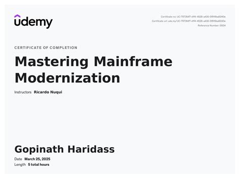 my course completion certificate for mastering mainframe modernization