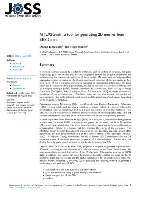 Pdf Mtex2gmsh A Tool For Generating 2d Meshes From Ebsd Data