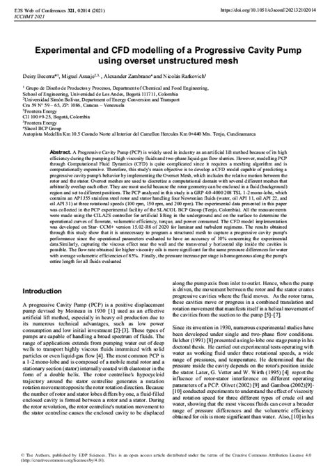 Pdf Experimental And Cfd Modelling Of A Progressive Cavity Pump Using