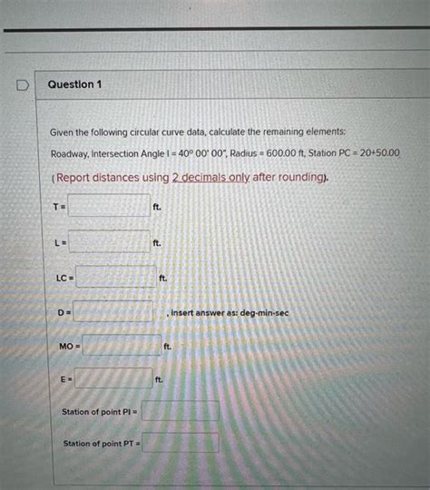 Solved Given The Following Circular Curve Data Calculate Chegg