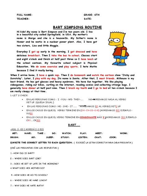 Bart Daily Routine 6th Pdf American Television Episodes