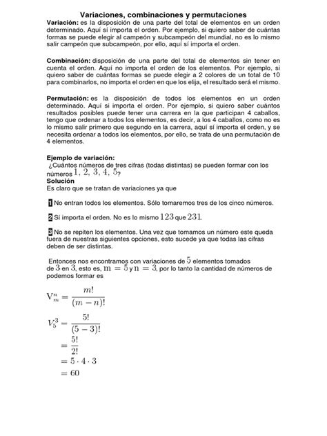 Combinaciones Variaciones Y Permutaciones Pdf Ensalada Permutación