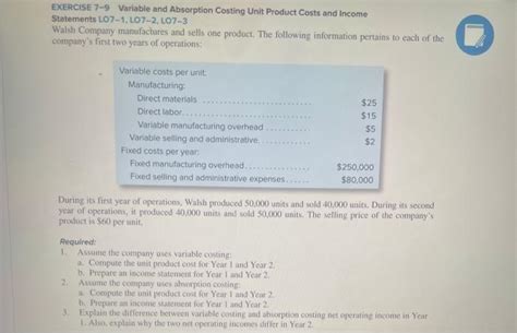 solved exercise 7 9 variable and absorption costing unit