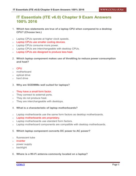 IT Essentials Chapter 9 Exam Answers