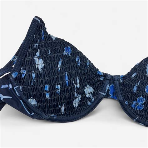 Blue Floral Bikini Set With Padded Under Wired Top Depop