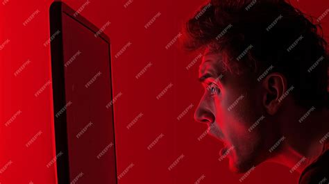 Premium Photo Man Analyzing Computer Screen In Dark Room Generative Ai