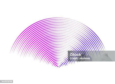 보라색 음파 신호 라디오 또는 음악 오디오 개념입니다 진원지 또는 레이더 아이콘입니다 방사형 신호 또는 진동 요소 임펄스 곡선 선 동심원 잔물결 반원 벡터 초음파에 대한