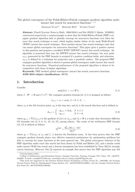 pdf the global convergence of the polak ribière polyak conjugate
