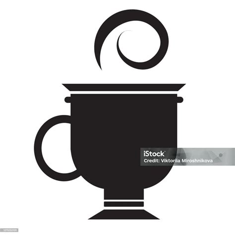 커피숍이나 커피숍의 흰색 배경에 고립된 커피 또는 찻잔 음료와 증기가 있는 벡터 스톡 일러스트레이션 또는 디자인용 로고 또는 라벨로 연기가 나는 실루엣 0명에 대한 스톡