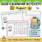 2026 August Calendar Worksheets Back To School Tracing And Coloring