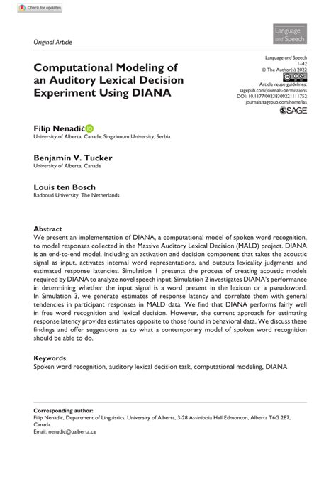 Pdf Computational Modeling Of An Auditory Lexical Decision Experiment