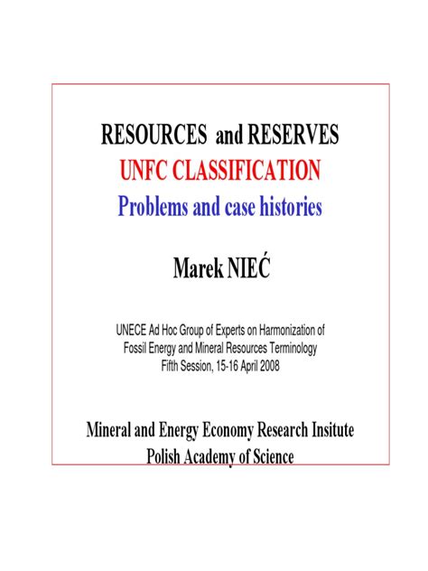 Resources And Reserves Unfc Classification Pdf Coal Mining