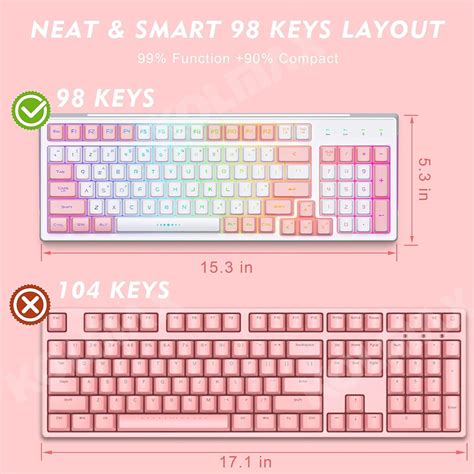 GK98 Wireless Gaming Keyboard 2 4G Rechargeable RGB White Backlit Ergonomic 98 Keys Mechanical