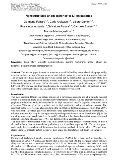 Nanostructured Anode Material For Li Ion Batteries Scientificnet