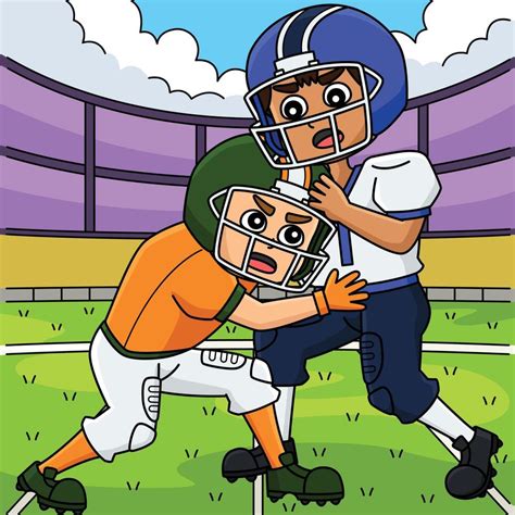 American Football Players Pushing Colored Cartoon 54469832 Vector Art