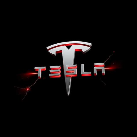 3d Render Tesla Logo In Polished Frosted Steel Floating Steadily Neon