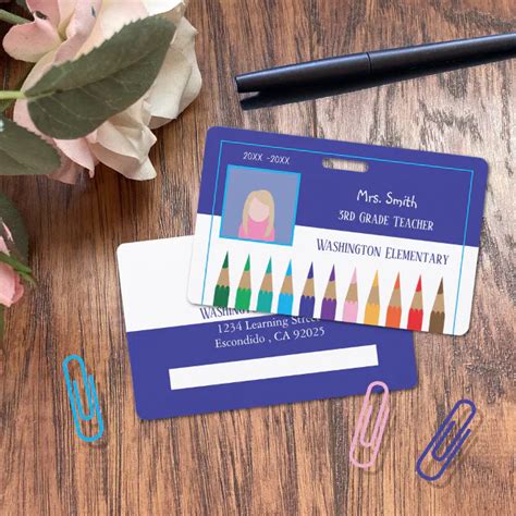Elementary School Teacher Blue Photo Id Badge Zazzle