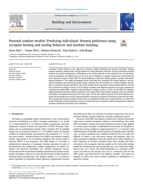 personal comfort models predicting individuals thermal preference