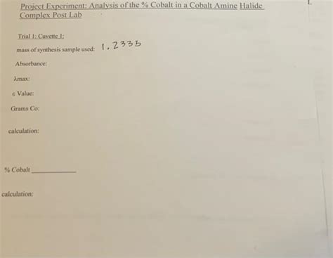 Project Experiment Analysis Of The Cobalt In A Project Experiment Analysis Of The Cobalt In A