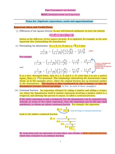 Notes Algebraic Expressions Pdf Square Root Rational Number