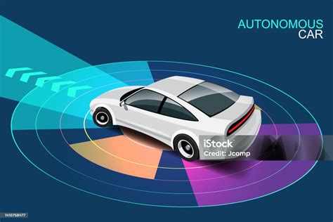 자동차 주변 도로에서 주행하는 자율 스마트 자동차 자동 무선 센서 무인자동차에 대한 스톡 벡터 아트 및 기타 이미지 무인자동차 감지기 건강관리와 의술 Istock