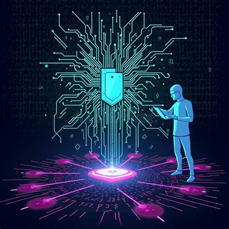 Ai Cybersecurity Defense Holographic Firewalls Neural Threat Detection And Glowing Data
