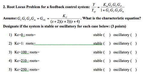 solved root locus problem for a feedback control system