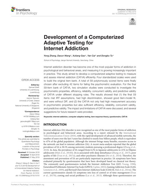 Pdf Development Of A Computerized Adaptive Testing For Internet Addiction